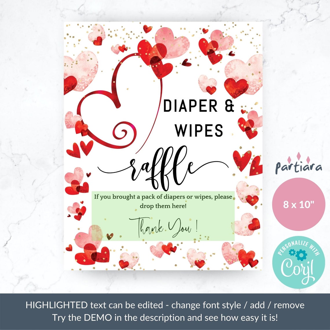 Valentines Baby Shower Sign Diaper Wipes Raffle Game Table Poster Decor ...