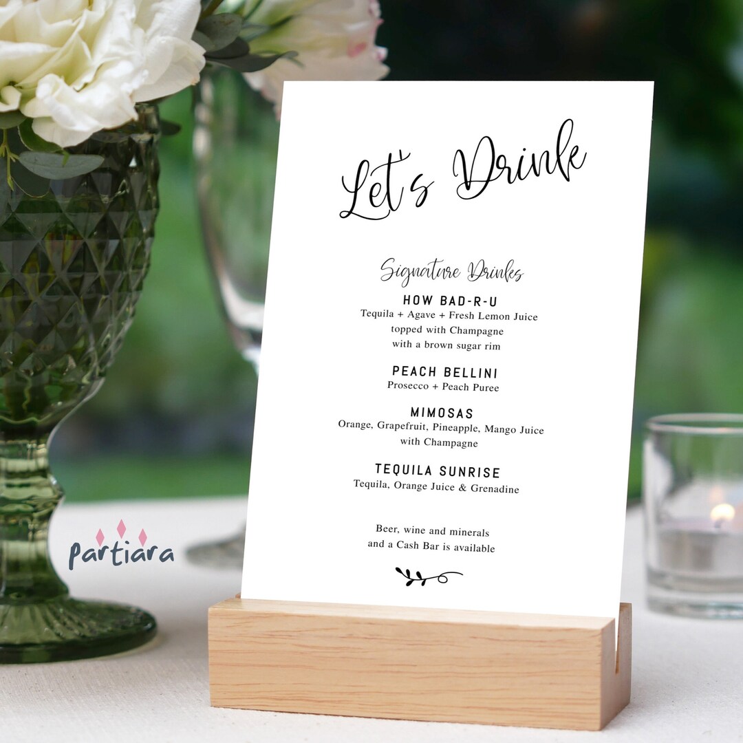 Editable Birthday Signature Drinks Menu Template Lets Drink Party Bar ...