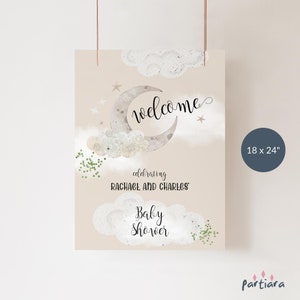 Baby Shower Moon Welcome Sign Printable, Gender Neutral Beige Moon and ...