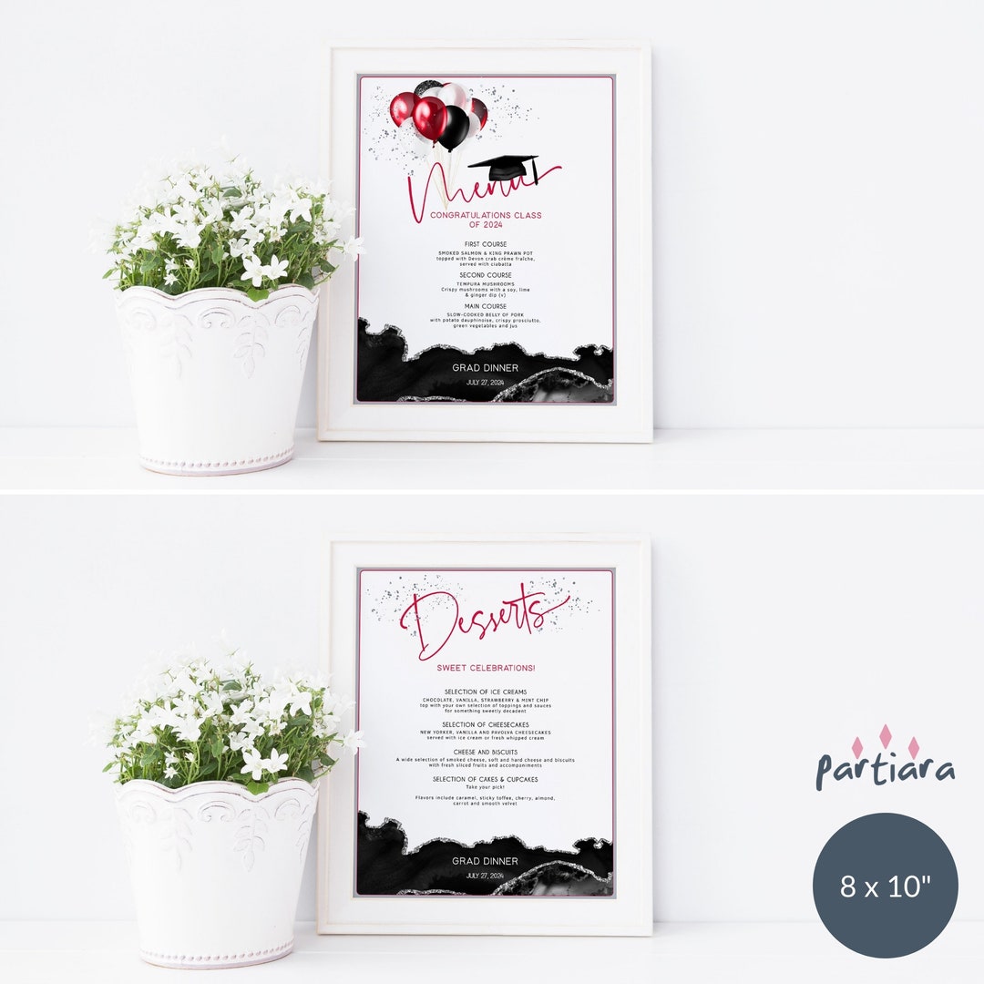 Black Red Graduation Menu Sign Printable, Buffet Desserts Table Menus ...
