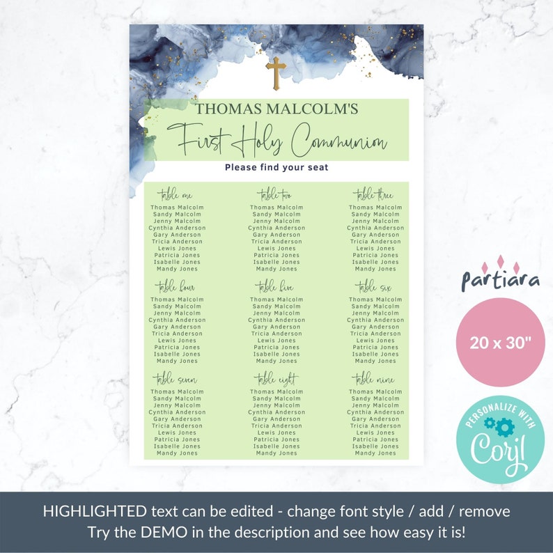 Communion Seating Chart, First Communion Tables Seating Sign Printable ...