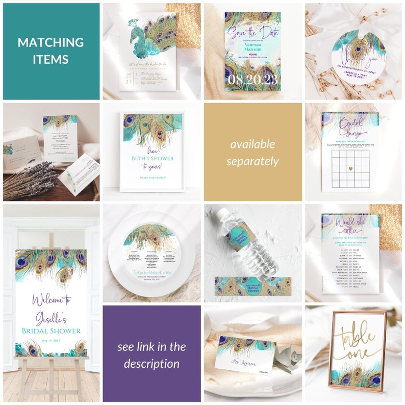 Peacock Favor Tag Template, Bridal Shower Thank You Party Tags ...