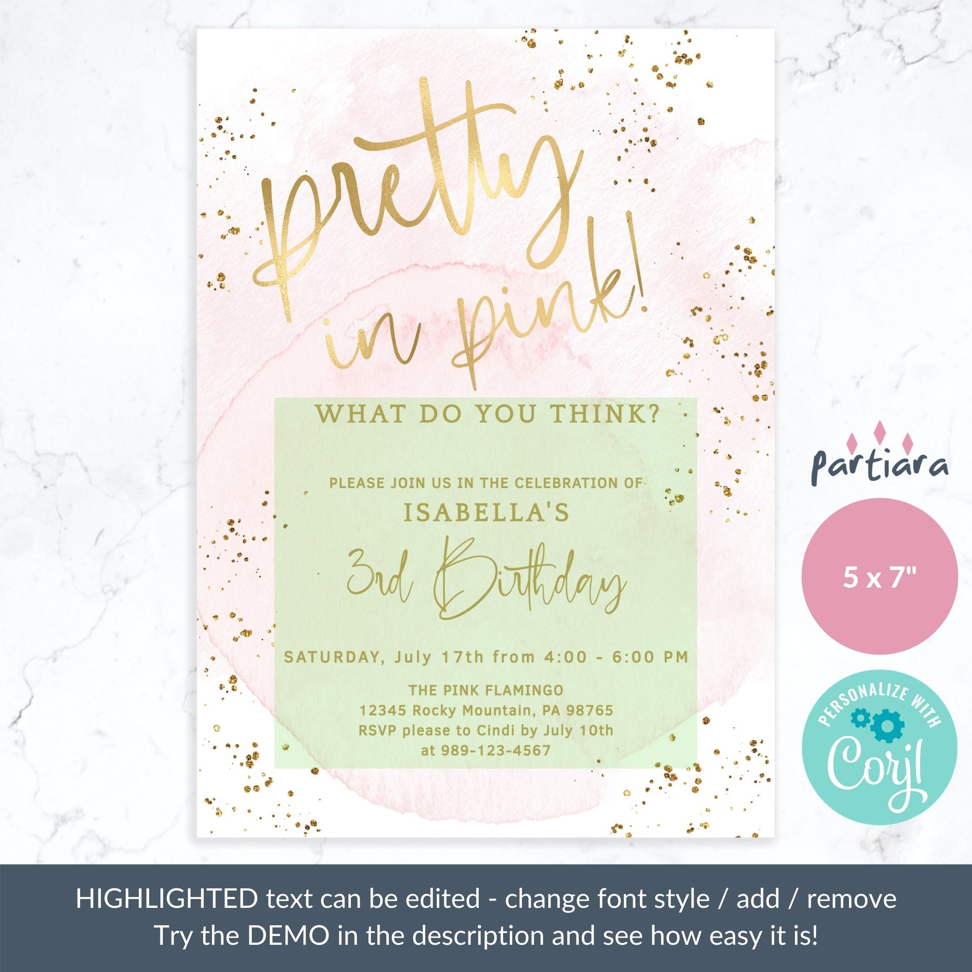 Girls Pretty in Pink Birthday Party Invitation DIY Printable | Etsy