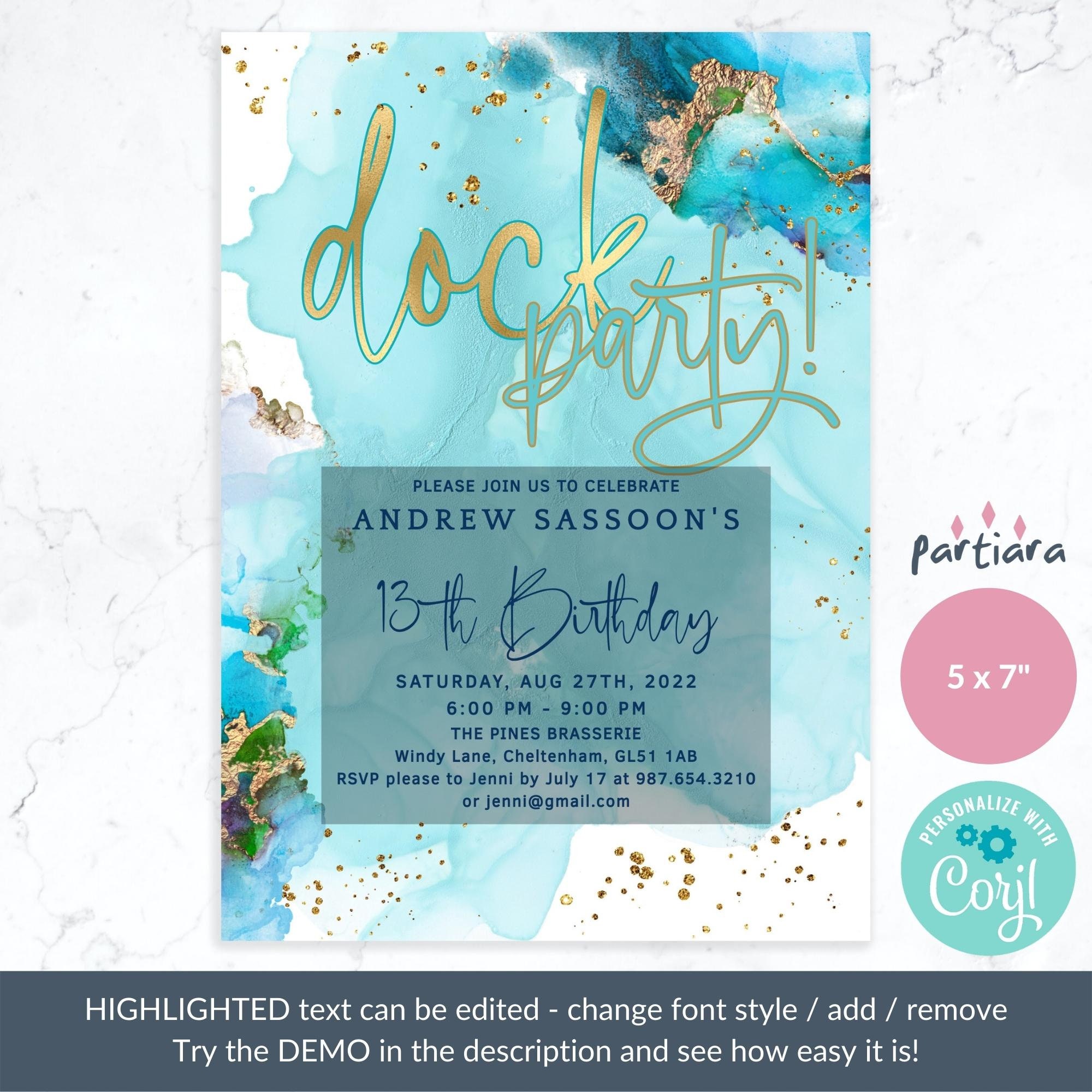 Birthday Invitation Dock Party Editable Beach Theme Swimming - Etsy