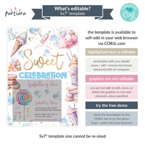 Editable Sweet Candy Invitation Template, Birthday Invites Girls, Sweet ...