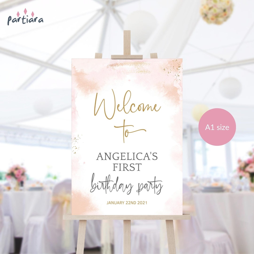 Pink Birthday Welcome Sign Printable, Girl Princess Party Poster ...