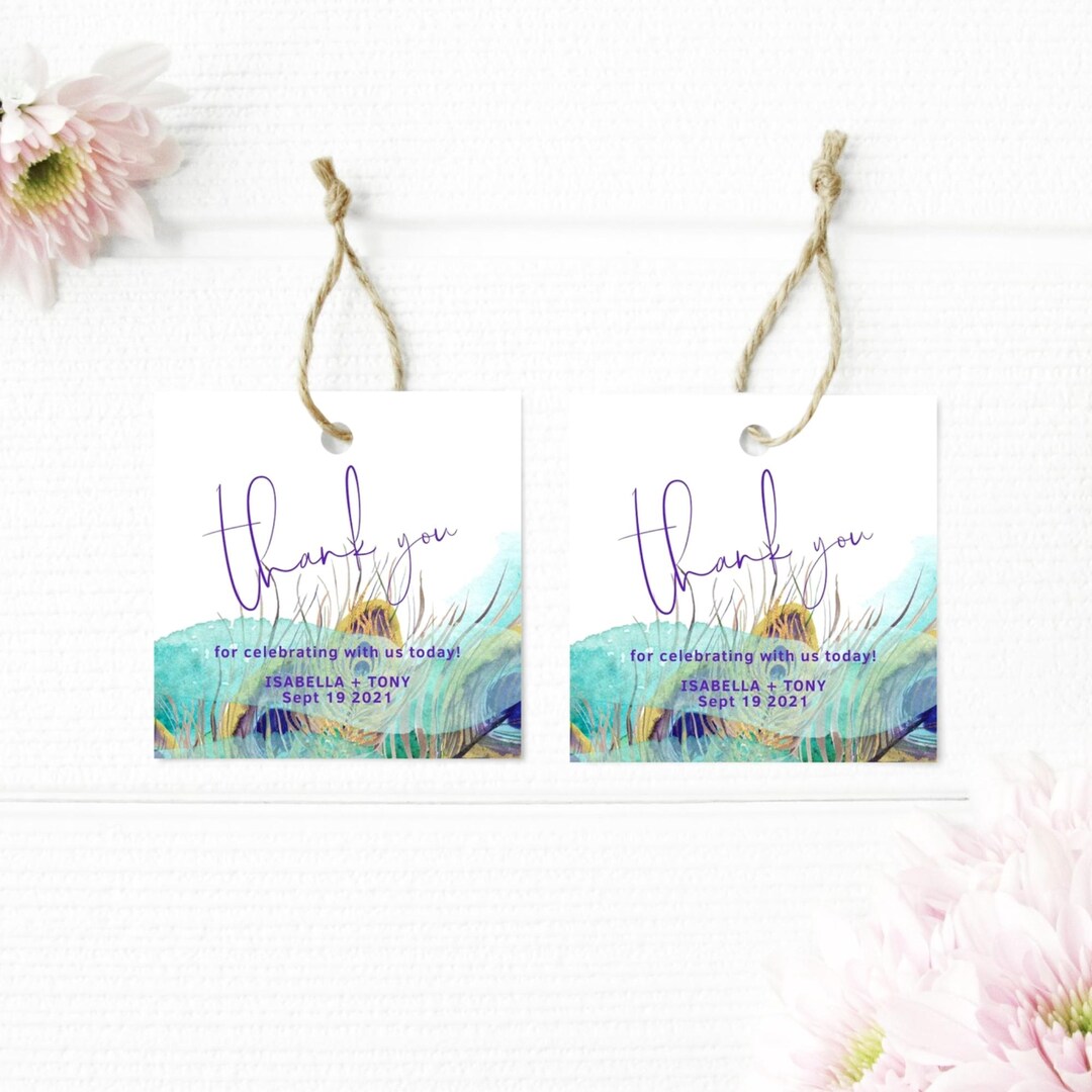 Peacock Favor Tag Template, Bridal Shower Peacock Feathers Thank You ...