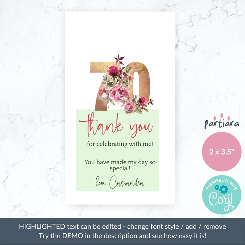 Ladies 70th Birthday Favor Tags Printable Pink Red Roses T Etsy