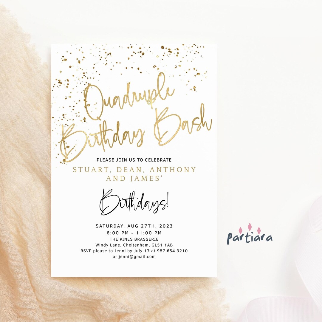 Quadruple Birthday Bash Invitation Printable Men Ladies Teen Boy Girl ...