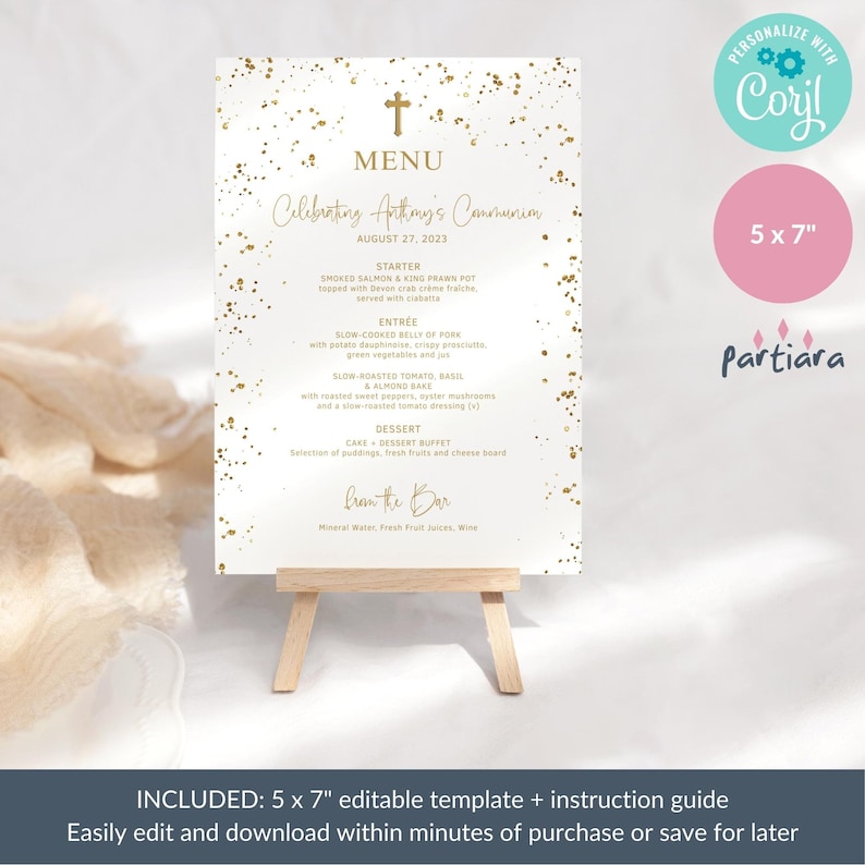 All White Gold Communion Menu Printable Boy or Girl First Holy - Etsy