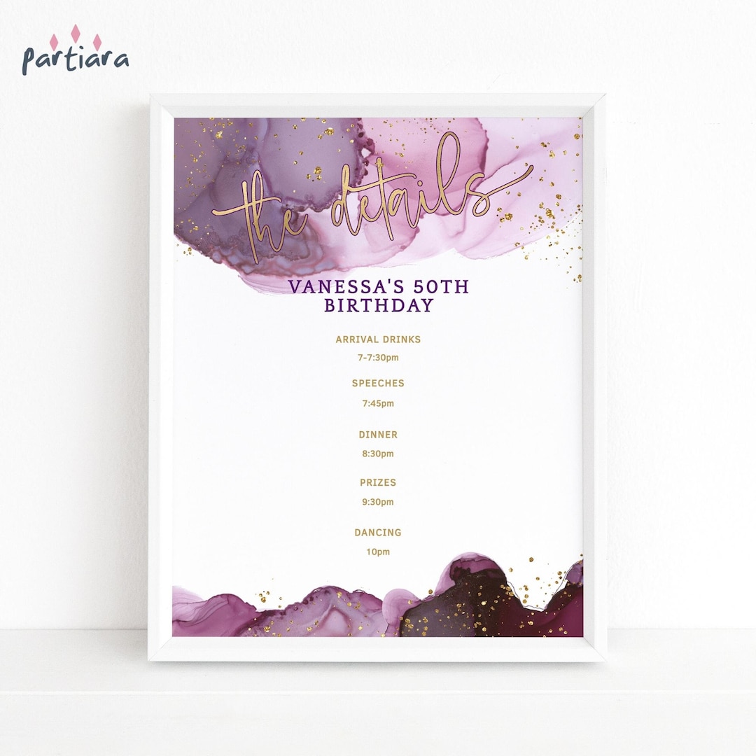 Schedule of Events Editable Birthday Party Itinerary Template Printable ...