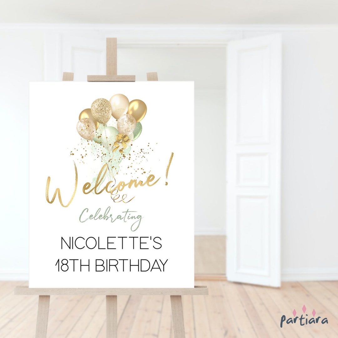 Mint Green Gold Welcome Sign Printable Teen Girl's Birthday Party ...