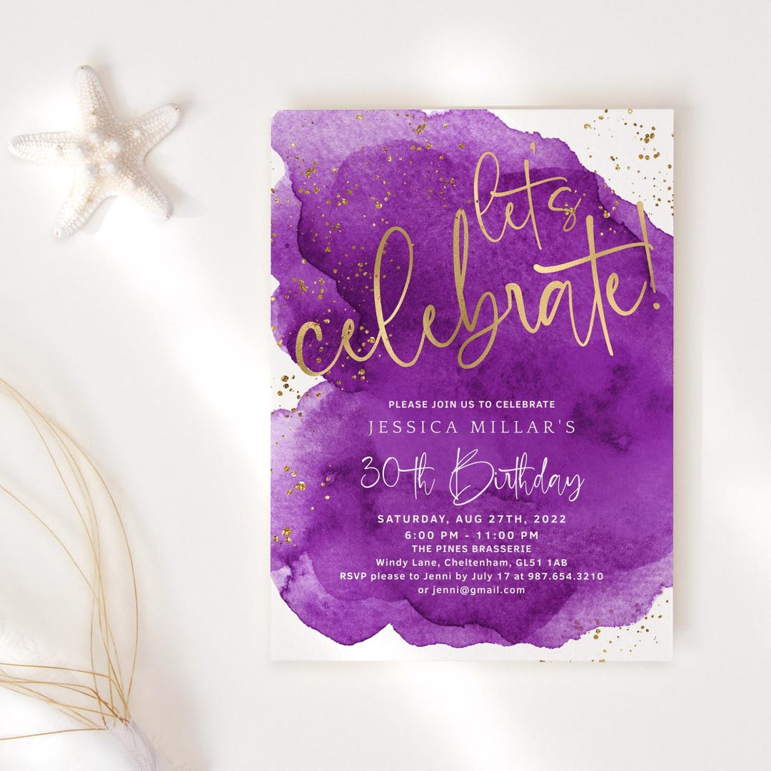 Purple Birthday Invitation Ladies Party Celebration Invite Editable ...