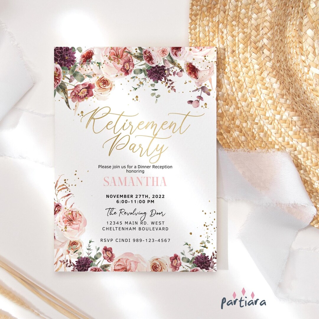Ladies Retirement Party Invitation Dinner Drinks Invite Printable ...
