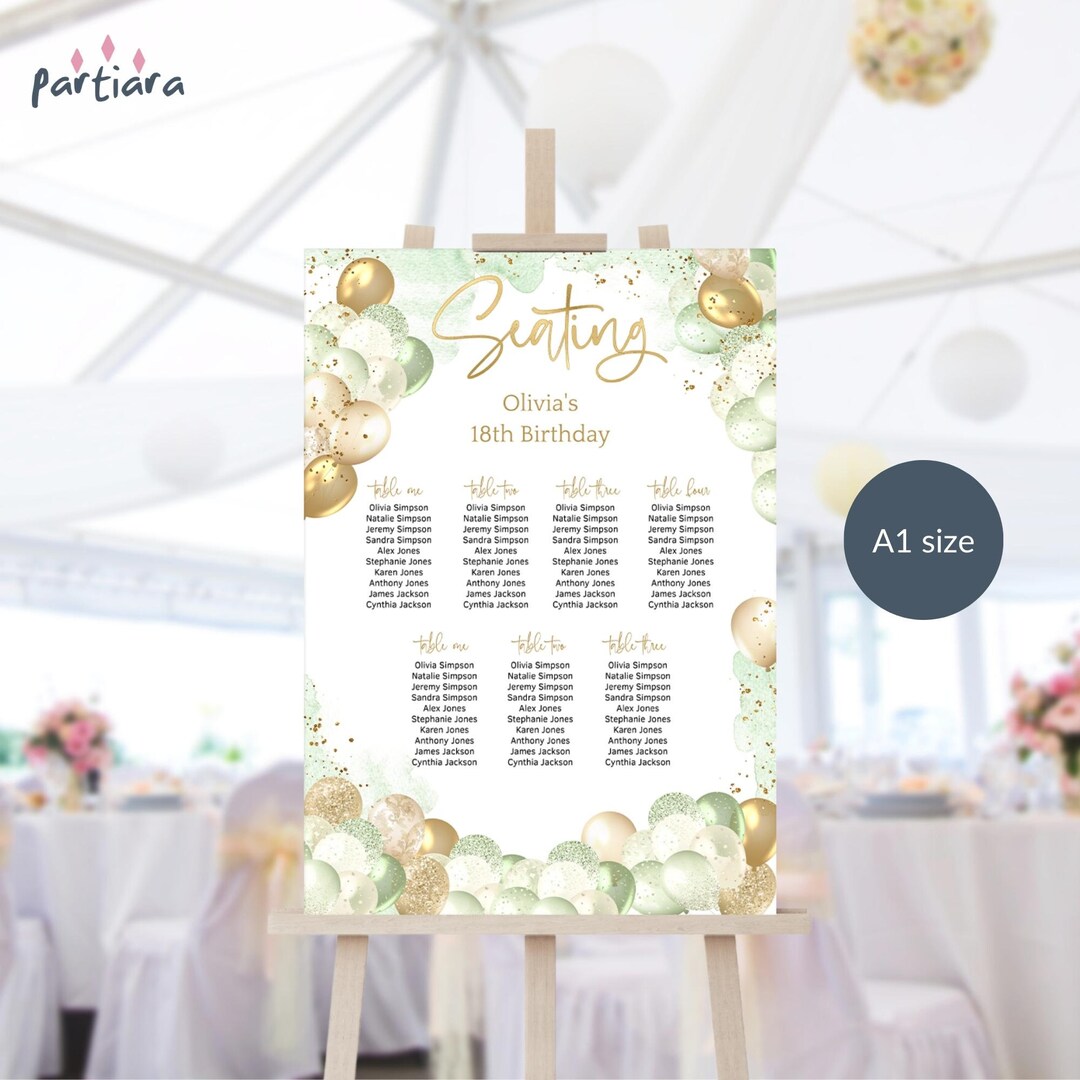 Birthday Seating Chart Printable, Teen Girls Party Tables Seating Sign ...