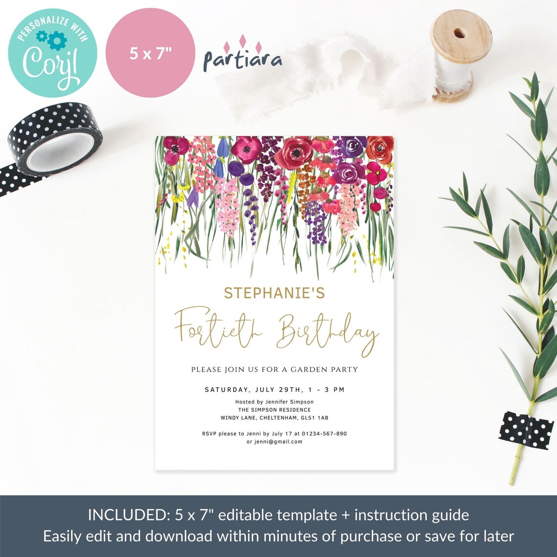 Summer Floral Garden Party Invitation Editable Birthday - Etsy