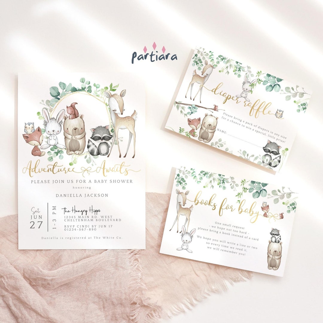 Baby Animals Invitation, Baby Shower Woodland Party Invite Bundle Set ...
