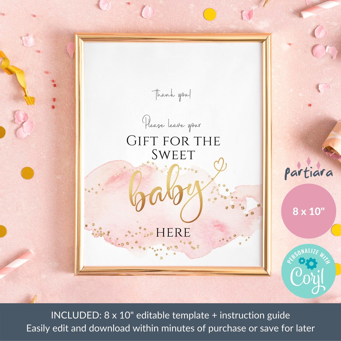 DIY Baby Shower Gift Table Sign Editable Template Girl Blush - Etsy