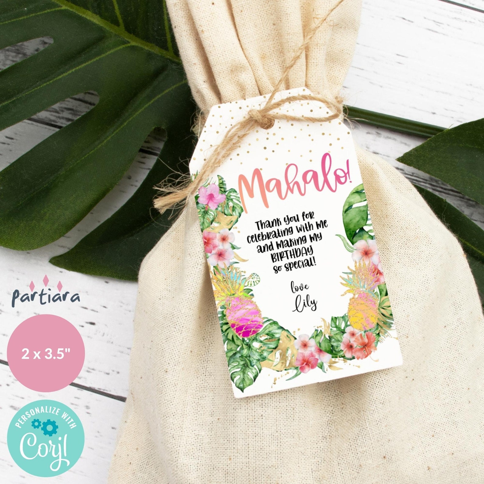 Mahalo Hawaiian Thank You Tag Ladies Tropical Luau Party - Etsy