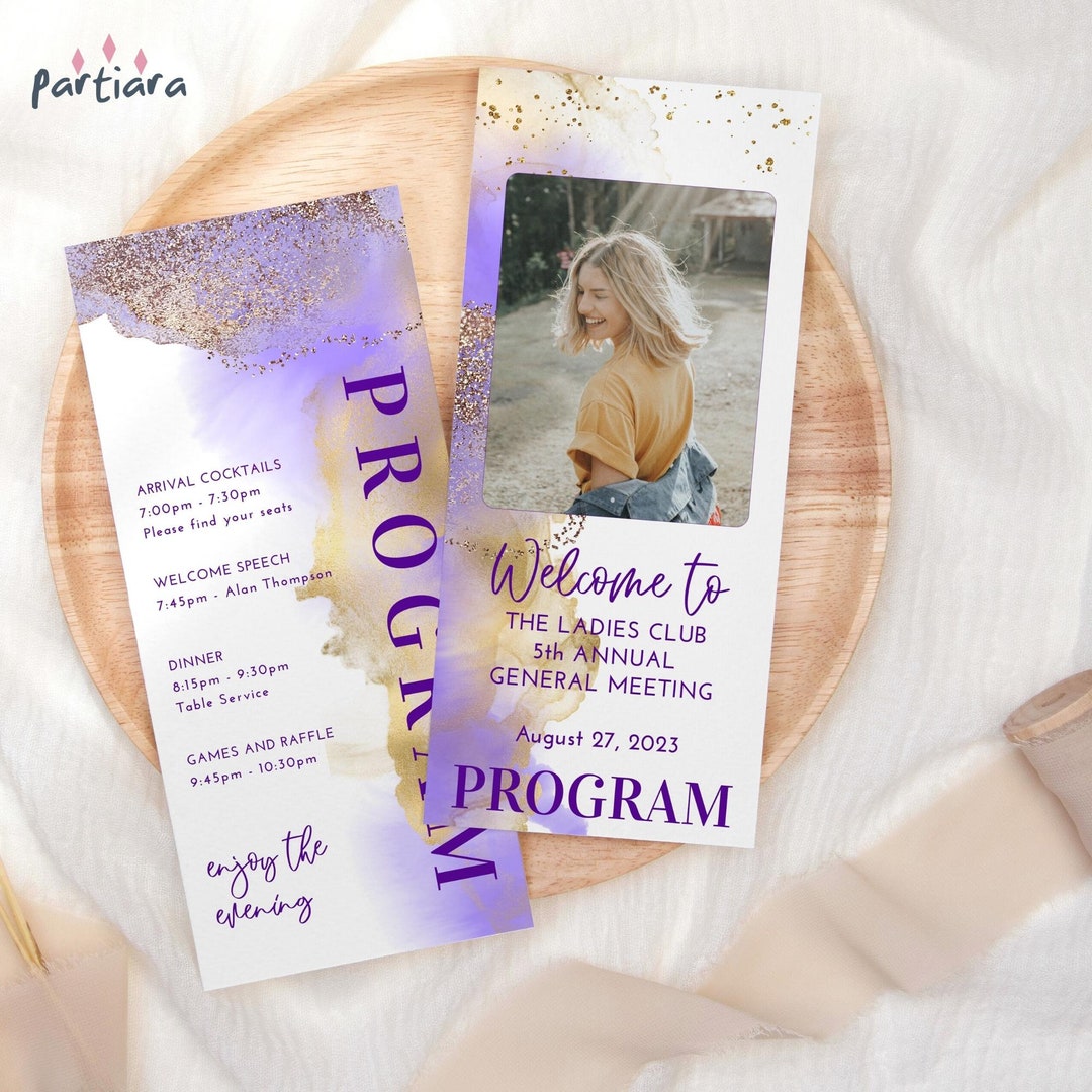 Editable Photo Program Template: Purple Birthday Party Picture Programs ...