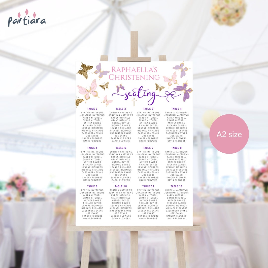Editable Baptism Seating Chart Girl Butterfly Seating Sign Printable ...