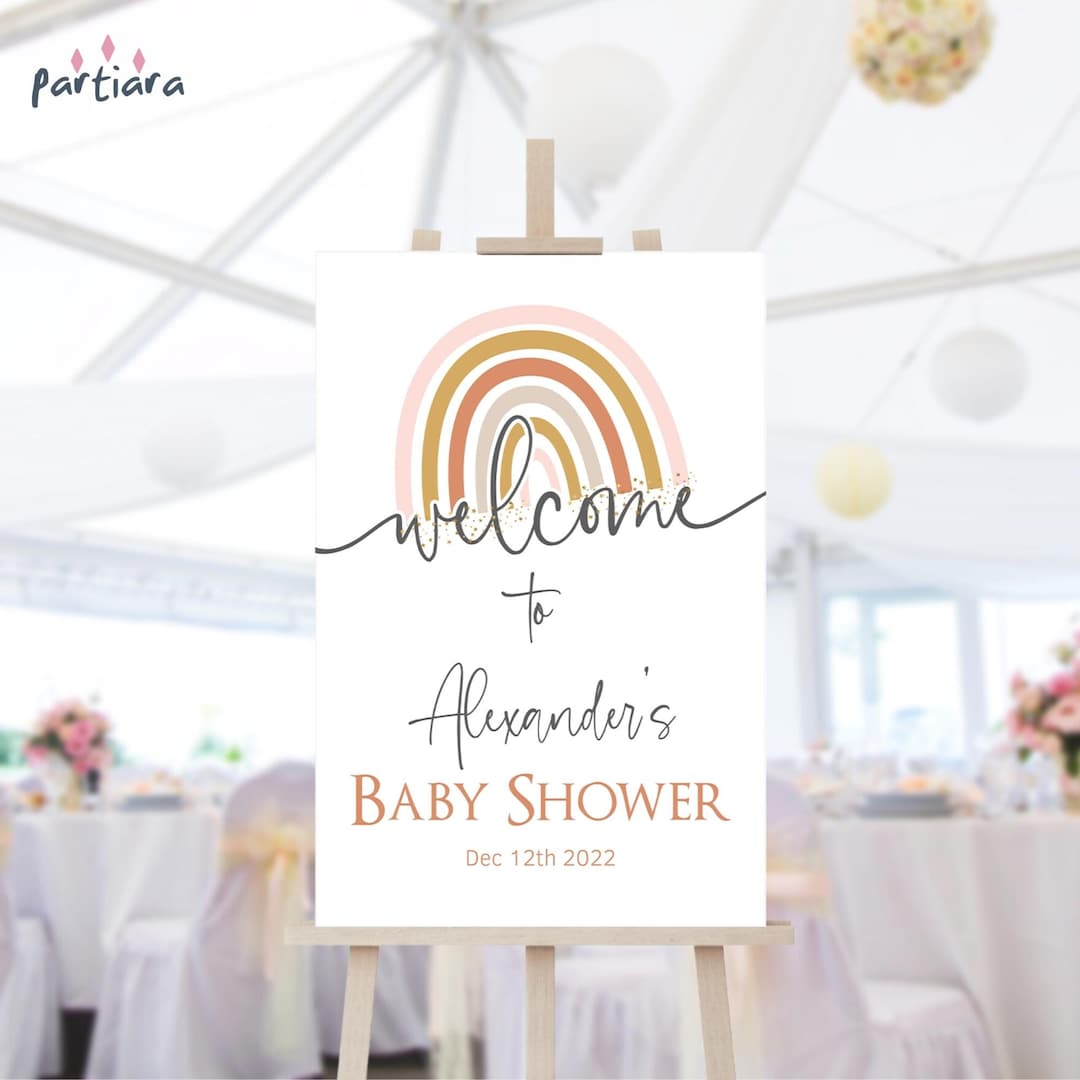 Boho Baby Shower Welcome Sign Rainbow Template, Girls Birthday Party ...