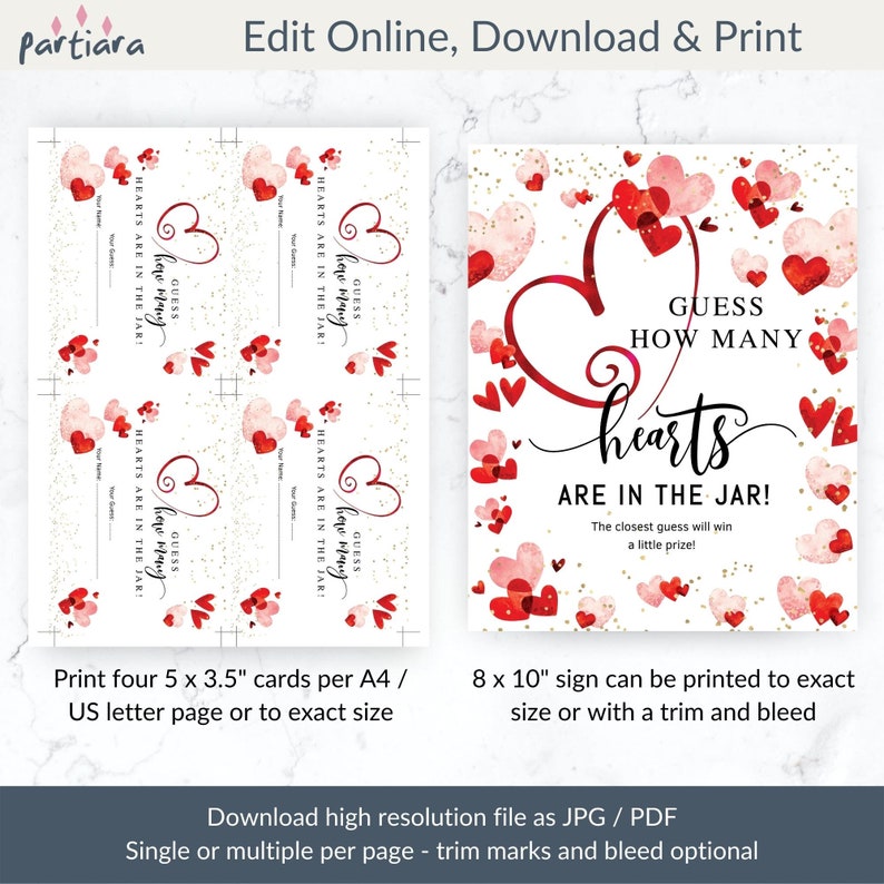 How Many Hearts Valentines Day Candy Guessing Games Sign Printable ...