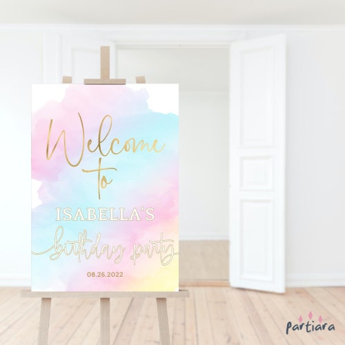 Pastel Rainbow Birthday Welcome Sign Printable Baby Girl's - Etsy