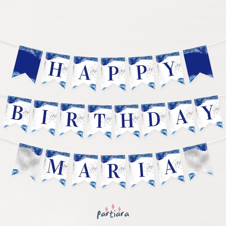 Banderín de cumpleaños azul rey imprimible, banderines de fiesta para ...