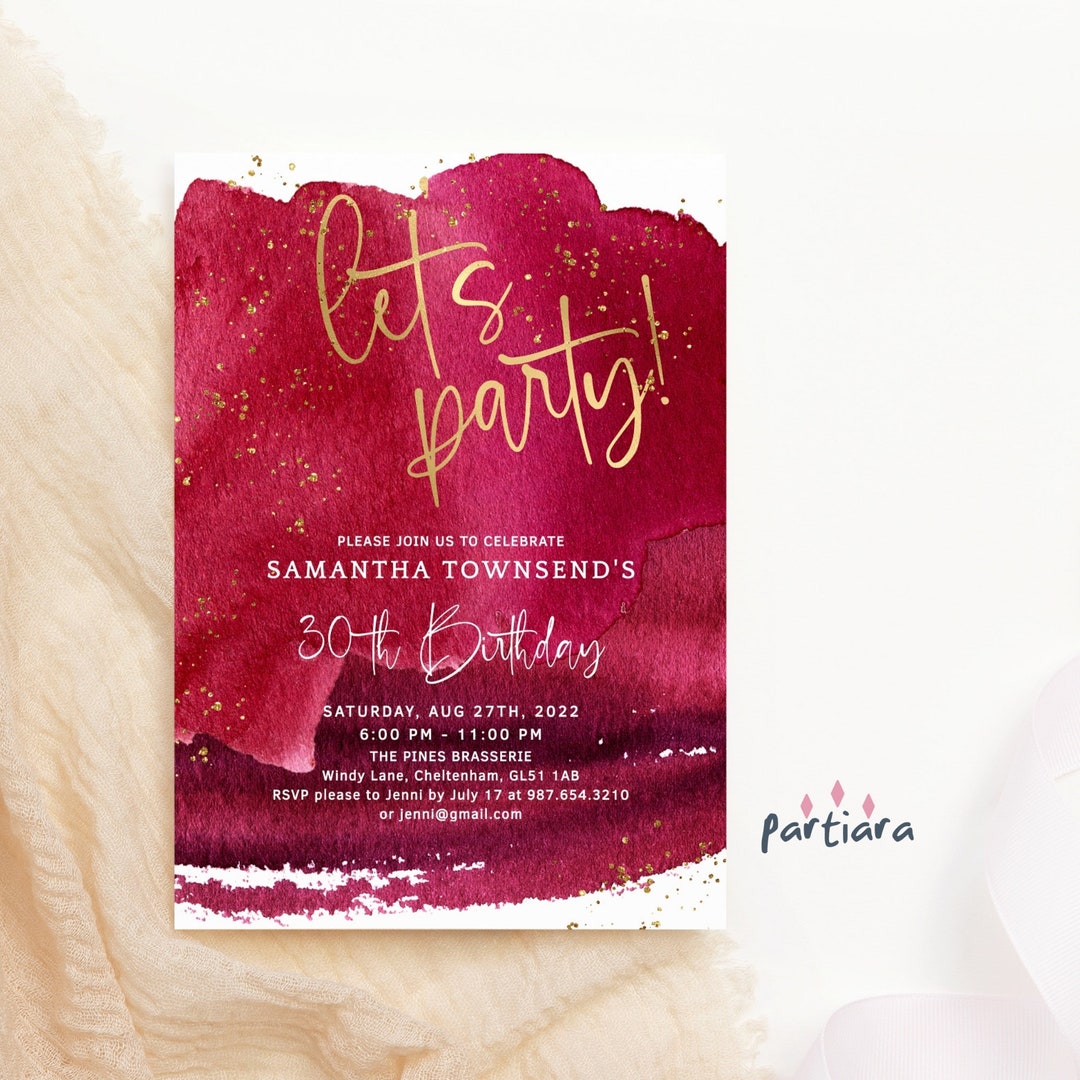 Ruby Red Gold Lets Party Invite Ladies Birthday Dinner Drinks - Etsy