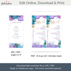 Ladies Birthday Menu With Program, Dinner Dance Party Table Menus ...
