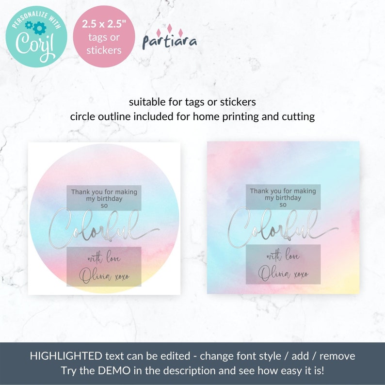 Rainbow Birthday Favor Gift Tag Printable Girl's Pastel Party Gifts or ...