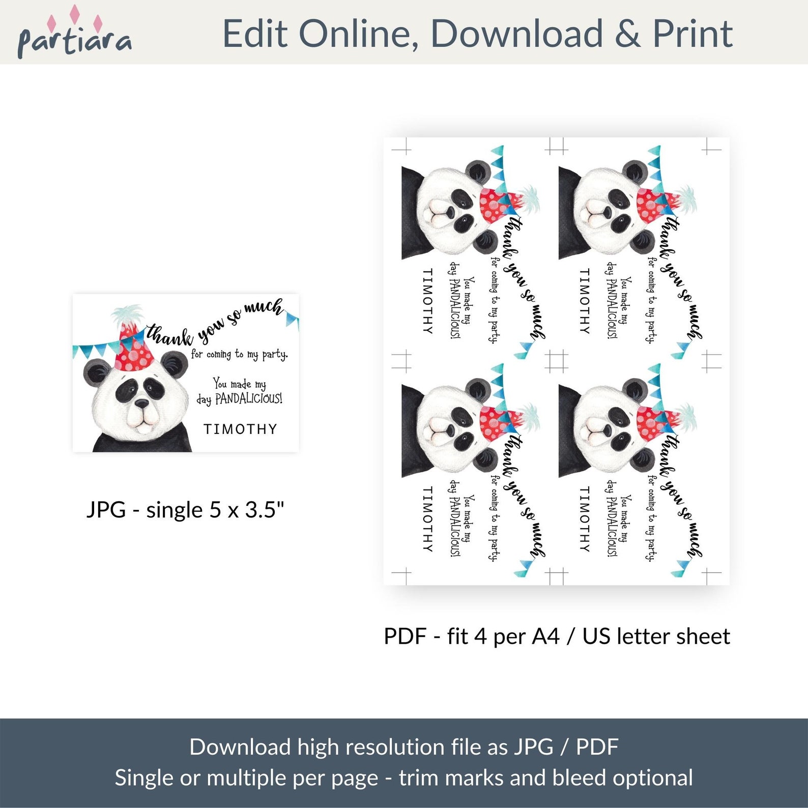 Editable Boy Panda Bear Birthday Thank You Card Printable Baby - Etsy