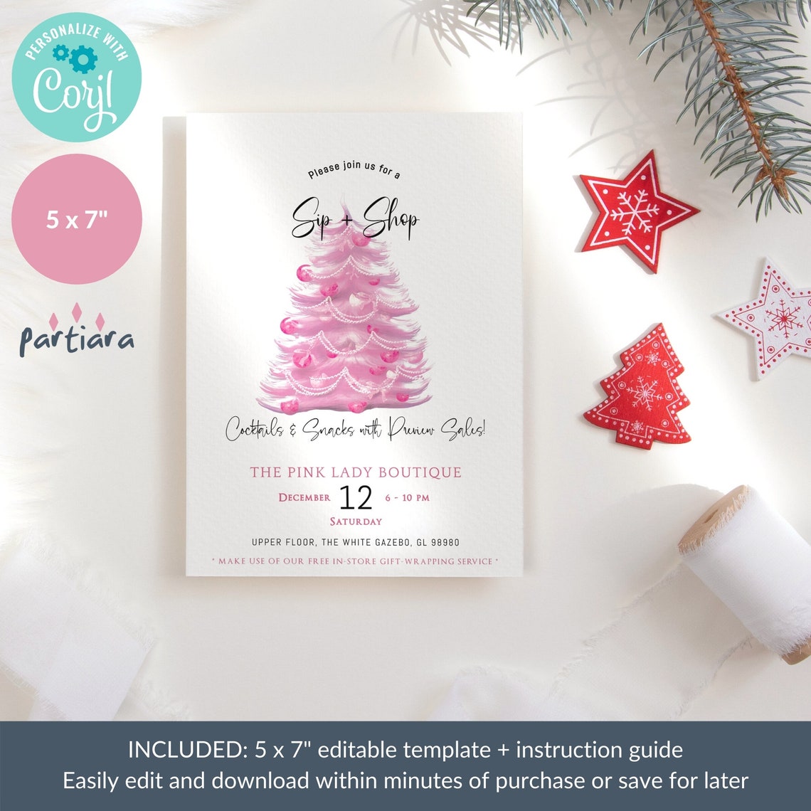 Sip and Shop Christmas Invitation Shopping Holiday Flyer - Etsy