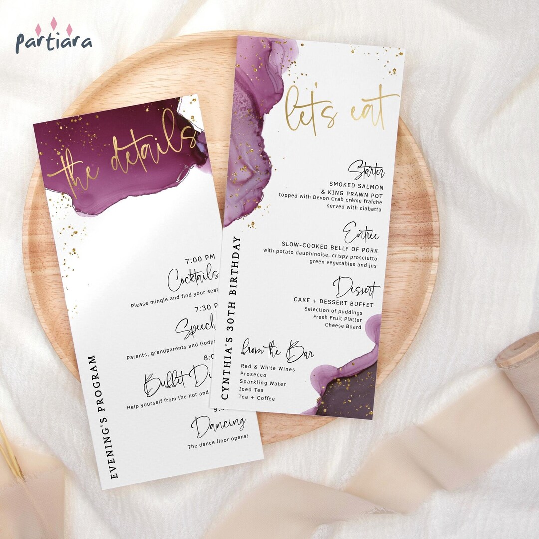 Birthday Dinner Program Template, Birthday Menu Card Printable, Mens ...