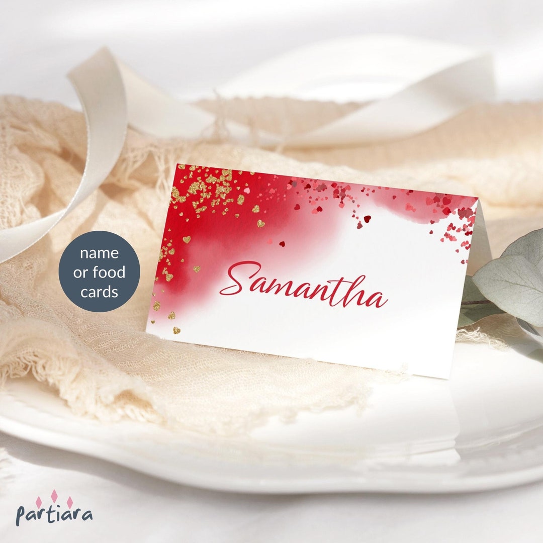 Red Place Card Printable, Birthday Name Cards, Dinner Party Table Name ...
