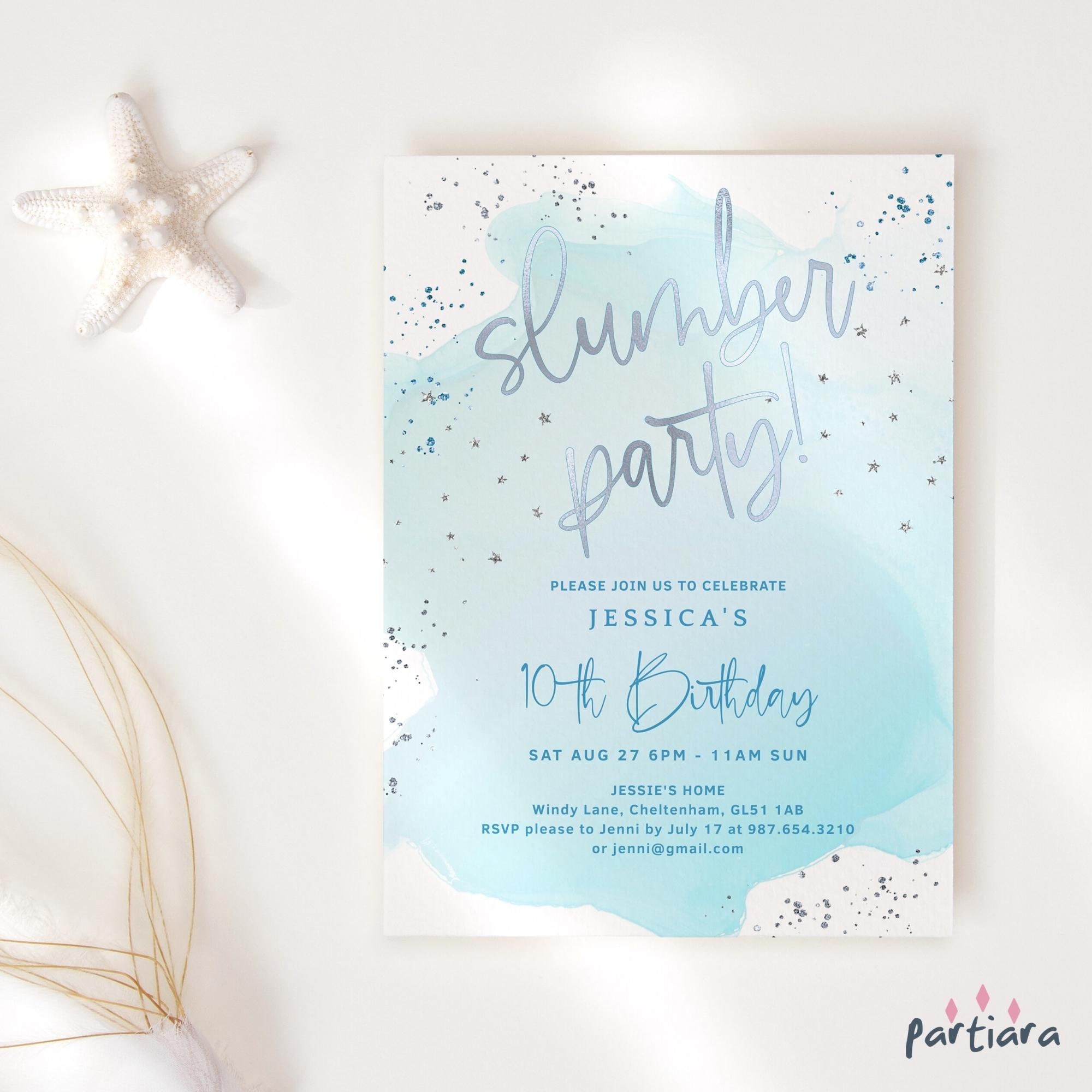 Ice Blue Slumber Party Invitation Editable Sleepover Teen Girl - Etsy