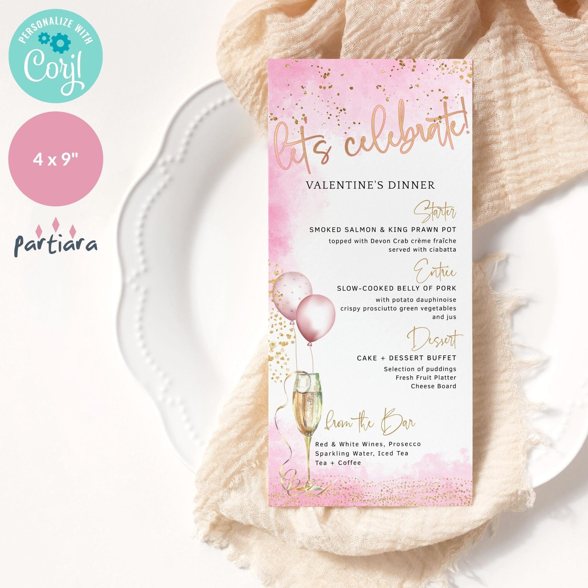 Candy Pink Gold Menu Card Printable Ladies Teens Girls - Etsy