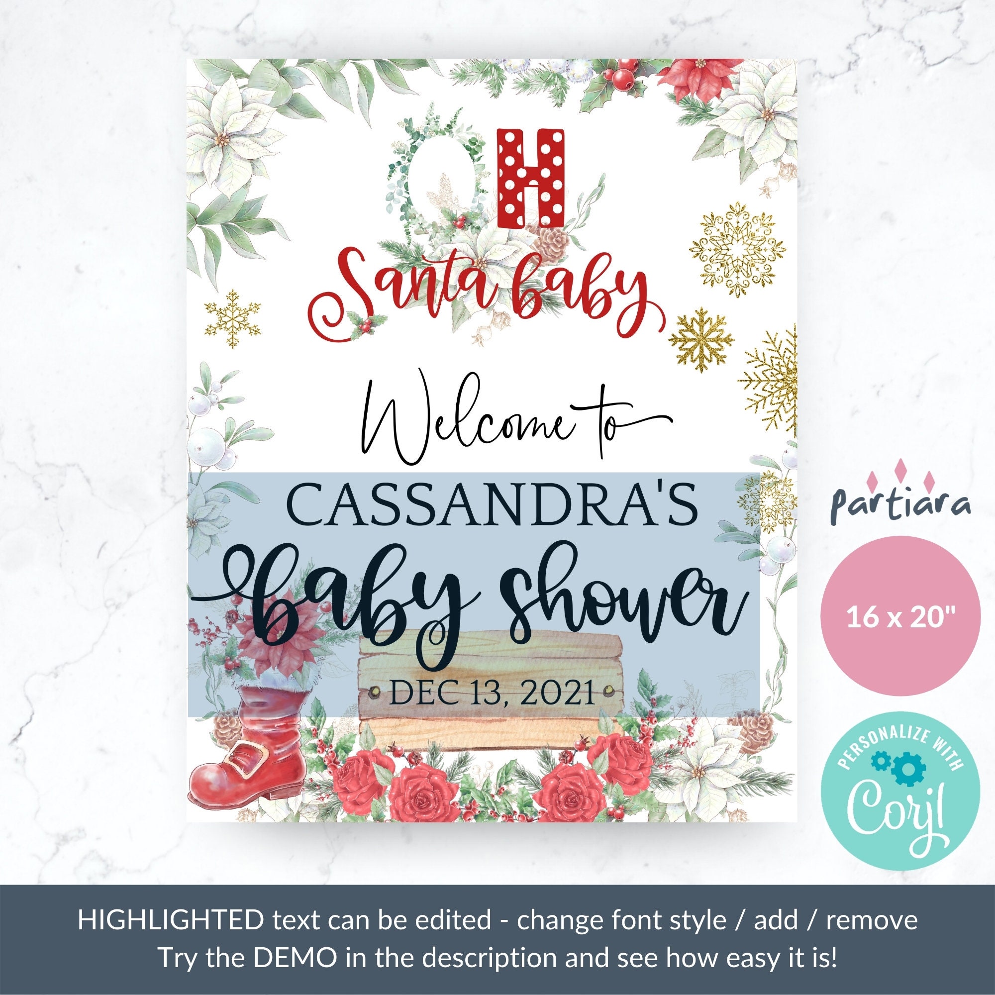 Oh Santa Baby Welcome Sign Baby Shower Christmas Party Welcome | Etsy
