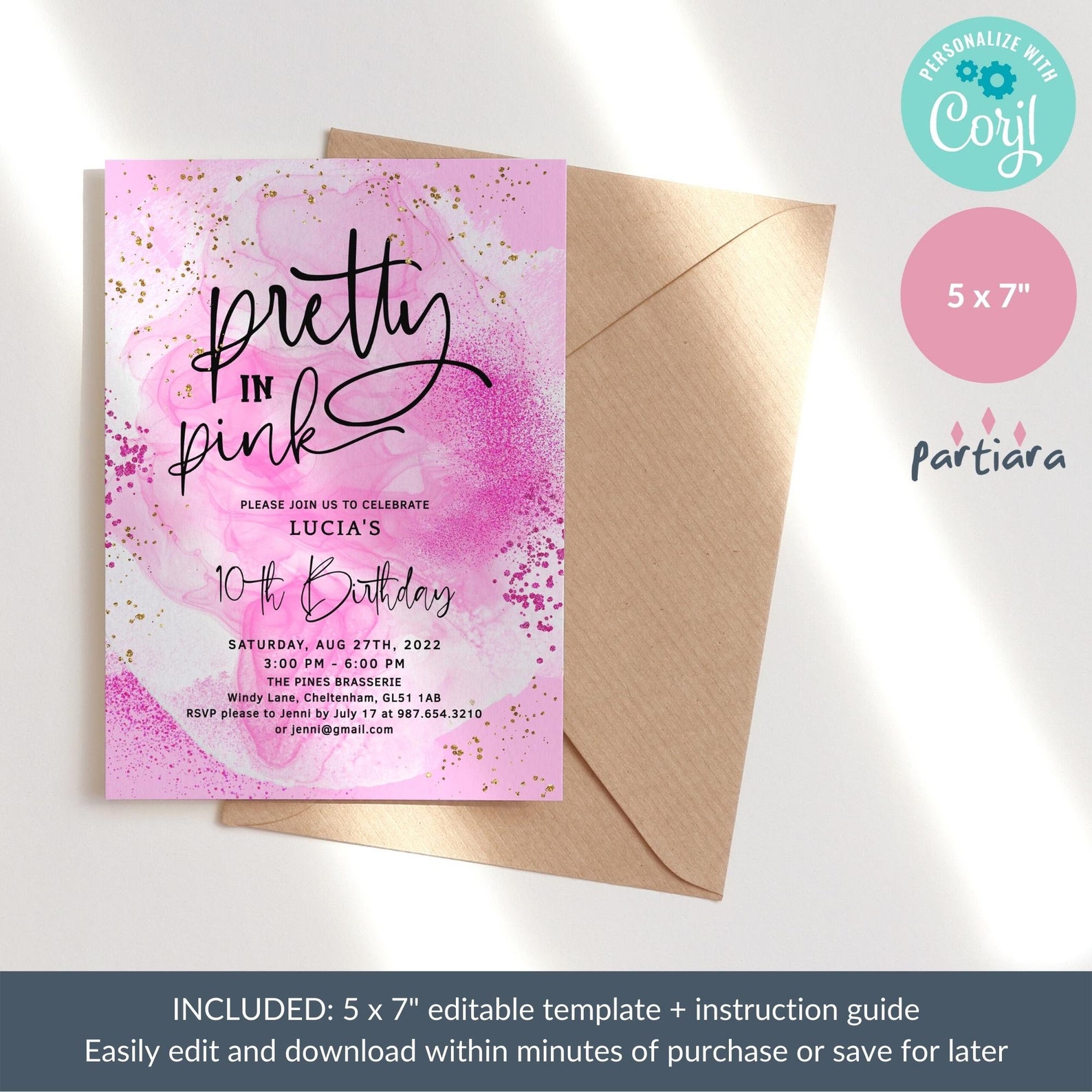Ladies Hot Pink Birthday Invitation Printable Pretty in Pink - Etsy