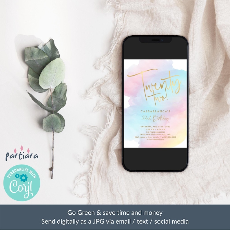 22nd Birthday Invitation Template: Girls Rainbow Brunch Lunch or Dinner ...