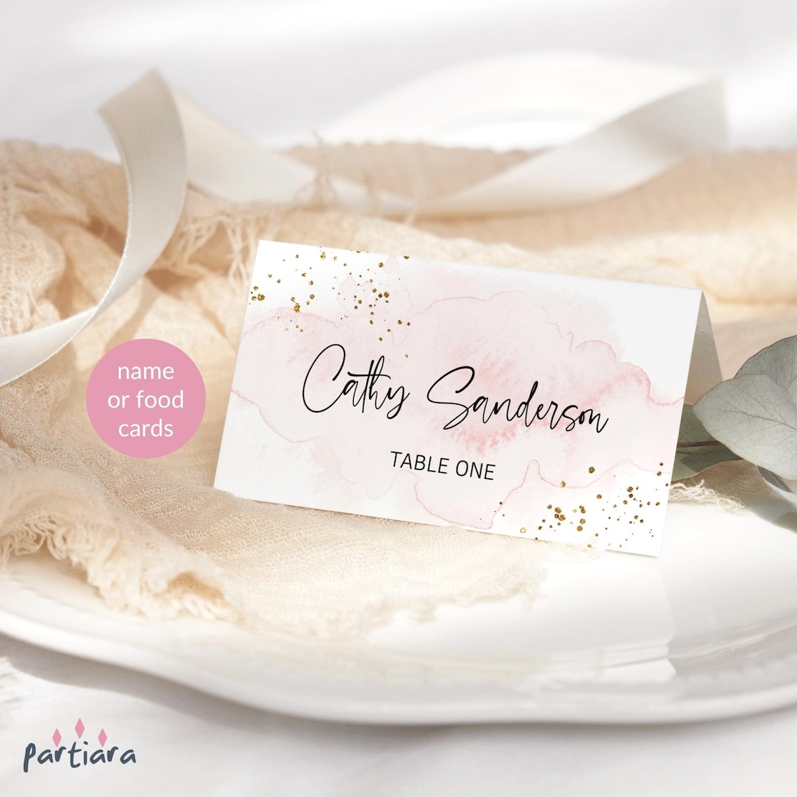 Pastel Pink Gold Name Place Card Editable Template Ladies Teens Girls ...