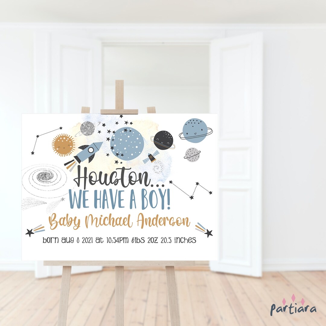 Space Welcome Sign Boy Baby Shower Welcome Poster Houston We Have a Boy ...