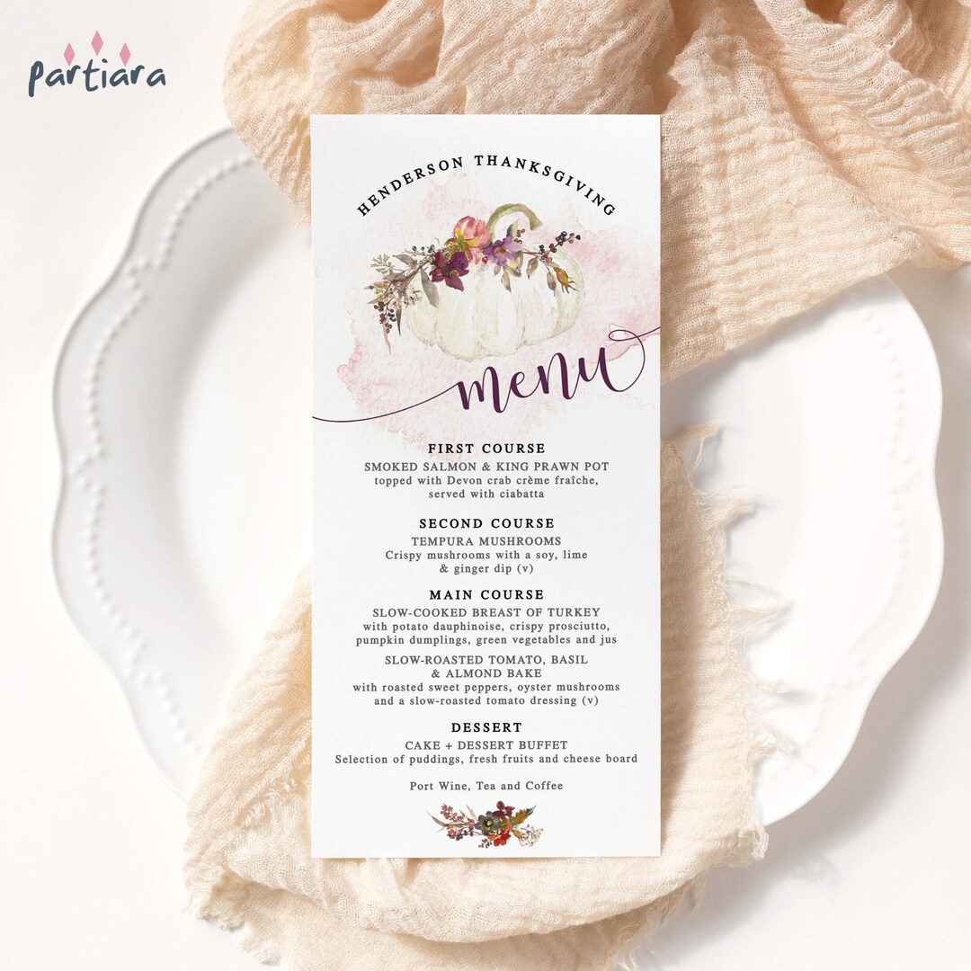 Fall Party Menu Card Thanksgiving Menus Rustic Friendsgiving Dinner ...