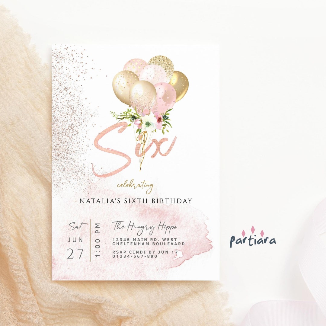 6th Birthday Invitation Digital Download, Girl Turning Six Party ...