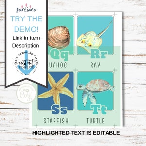 Ocean Themed Flash Cards, Animals, Objects,alphabet A to Z and Colors ...