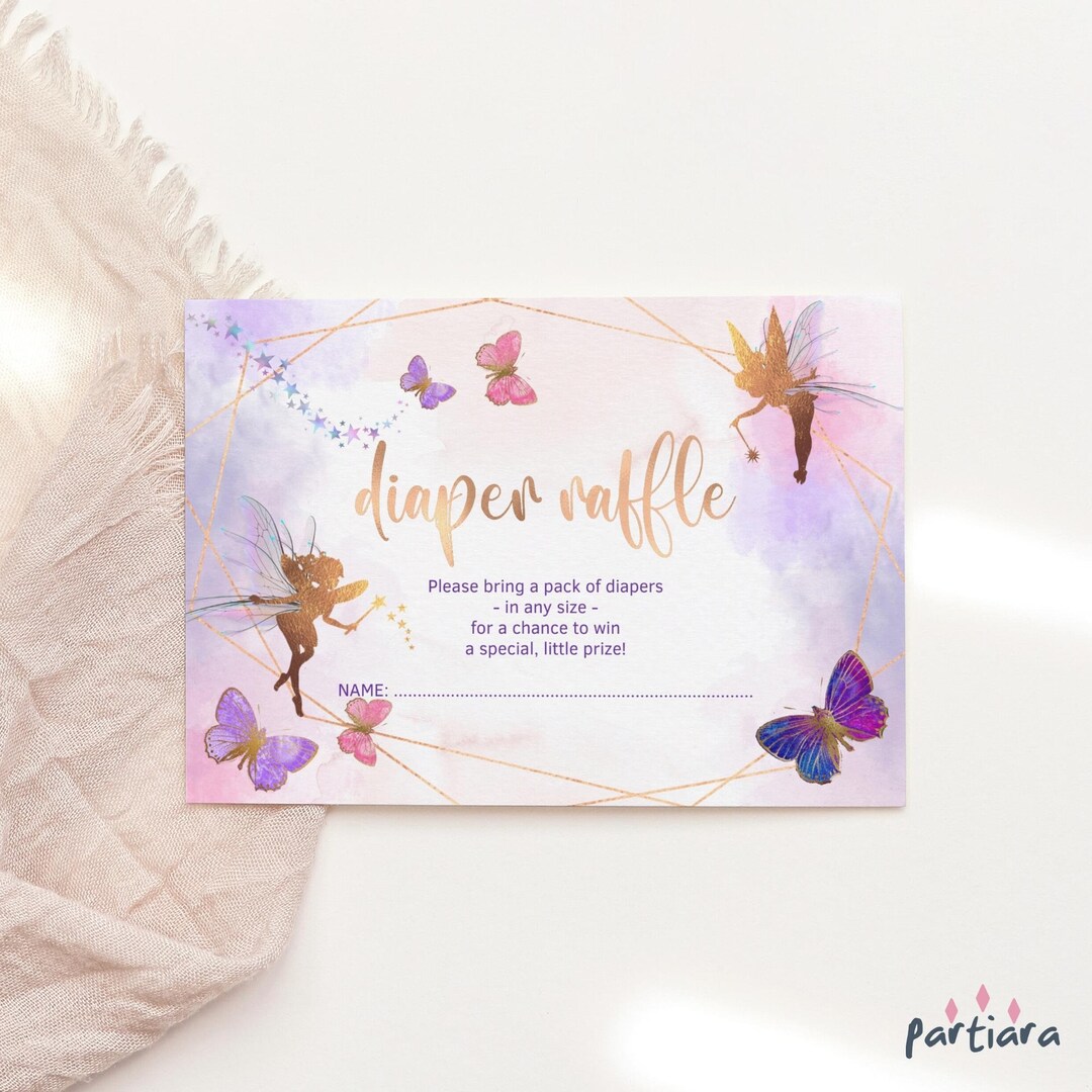Fairy Diaper Raffle Card Butterfly Fairies Baby Shower Invitation ...