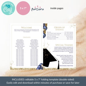 Graduation Program Self Editable Navy Blue Gold College High School or ...