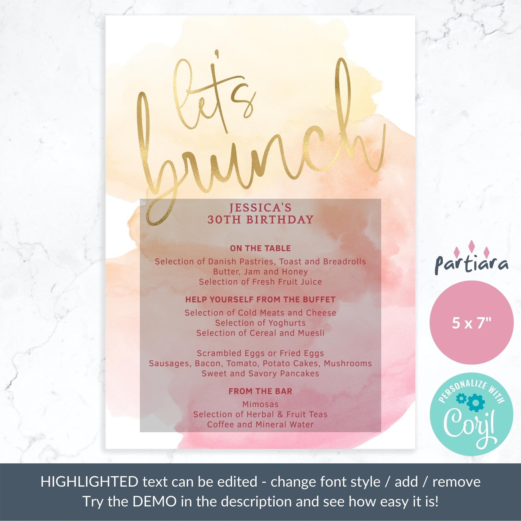 Editable Brunch Menu Template Ladies Birthday Party Table - Etsy