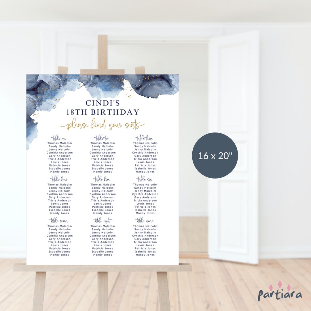 Blue Seating Chart Birthday Table Plan Template, Teen Boys or Mens ...